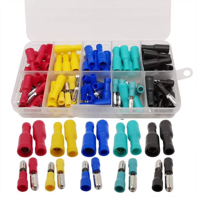 100Pcs/Box Insulated Crimp Terminals Wire Connector Bullet Female Male ...