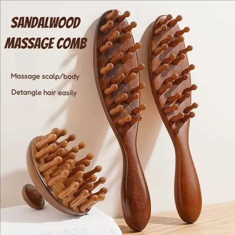 Sandalwood Scalp Massage Comb Meridian Comb 22 Coarse Toothed Head Hair ...