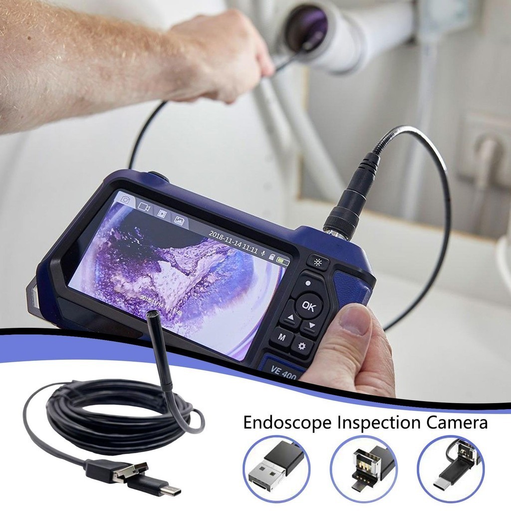 Pipe Camera Endoscope Borescope Camera Portable 11.5 Ft Semi-Rigid ...