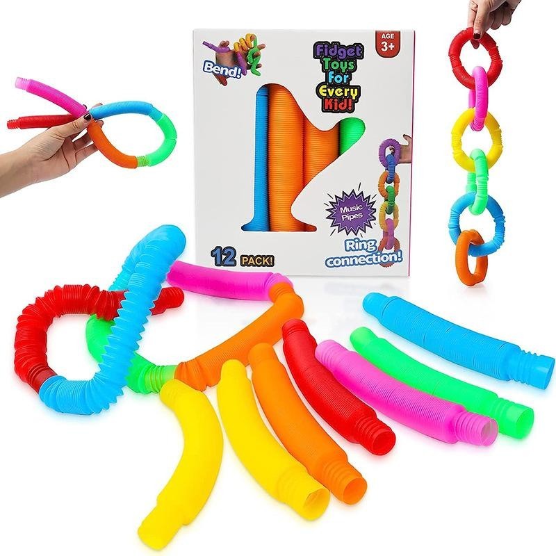 12PCS Color box packaging Burst Telescoping Tube Pop Tube Sensory Toys ...