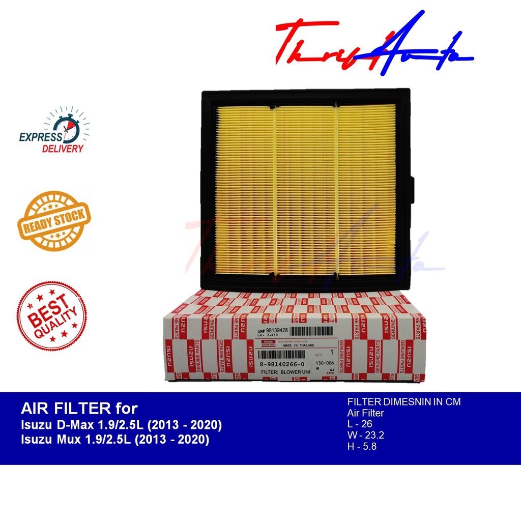 RQ+Air Filter for Isuzu D-Max and Isuzu Mux 1.9L/2.5L (2013 - 2020 ...