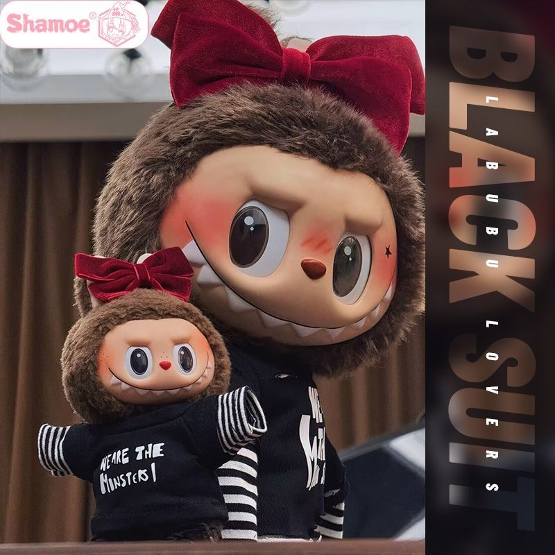 Labubu labubu 17cm Striped Short Sleeve Red Pink Bow Small Leather ...