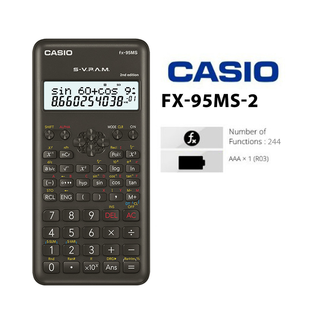 Casio FX-95MS 2nd Edition Black Scientific Calculator Heavy Duty ...