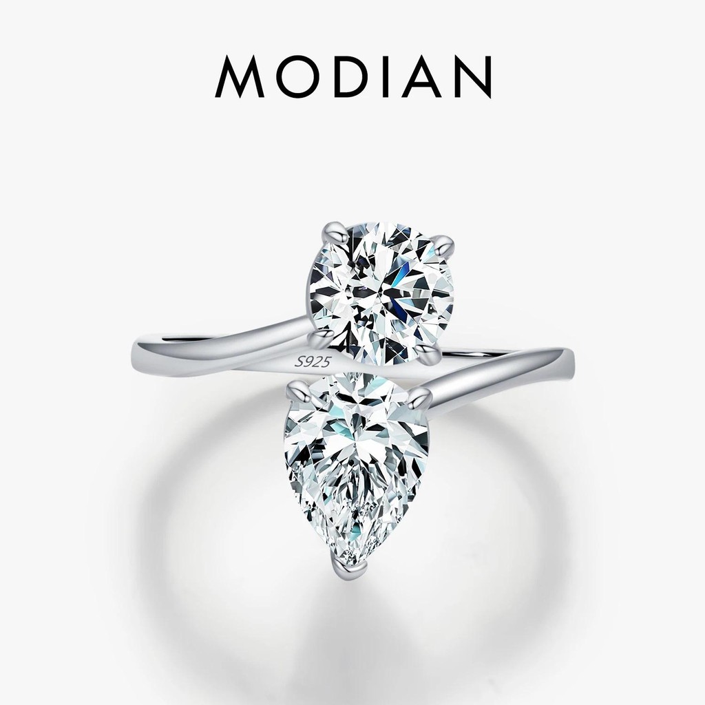 MODIAN 925 Sterling Silver Exquisite Sparkling Round & Water Drop Interweaving Clear CZ Line ...