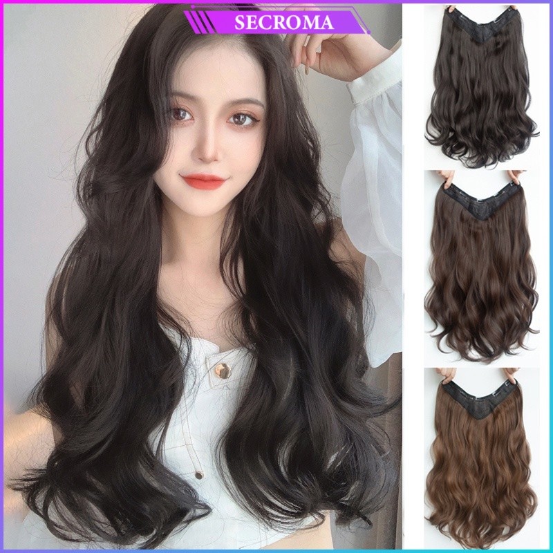 Female Invisible Wig Long Curly Hair Extension Piece Synthetic Seamless ...