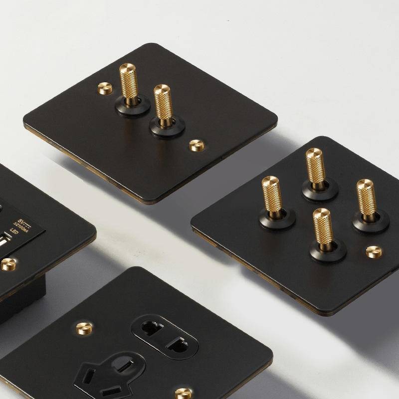 Household Type 86 Concealed Wall Switch Industrial Style Retro Black ...