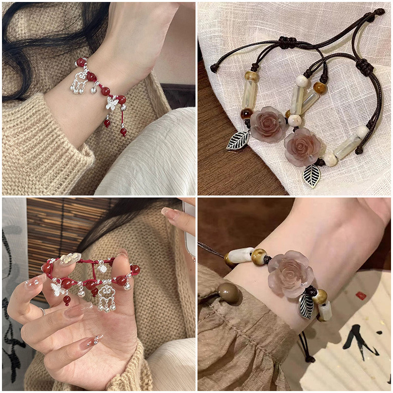 Ins Flower Adjustable Bracelet Butterfly Bead String Bracelets Women ...