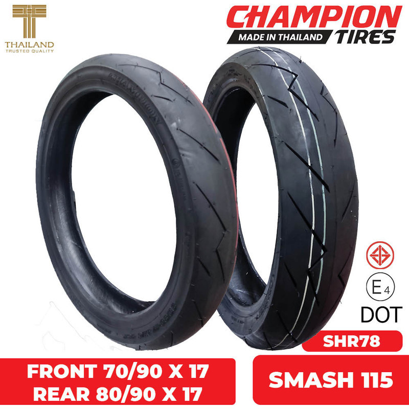 Champion Tubeless Tires Set for Suzuki SMASH 115 70/90 X 17 & 80/90 X ...