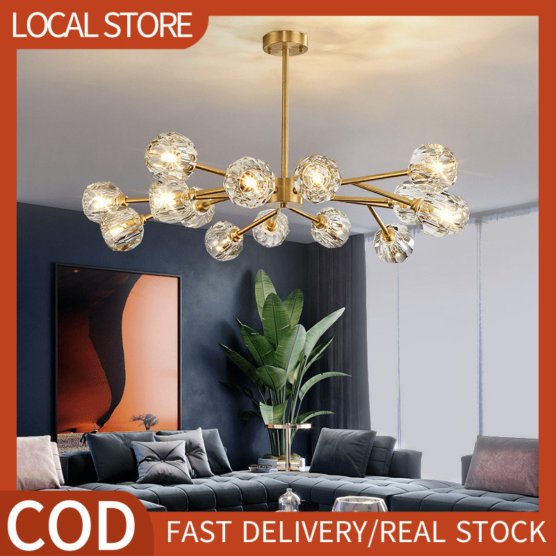 LED Pendant Lamp Modern Crystal Center Light Tri Color Chandelier ...