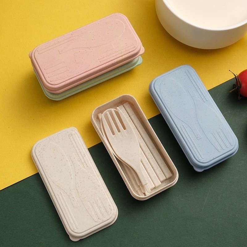 3pcs Chopstick Spoon Fork Collapsible Set Folding Wheat Straw Cutlery ...