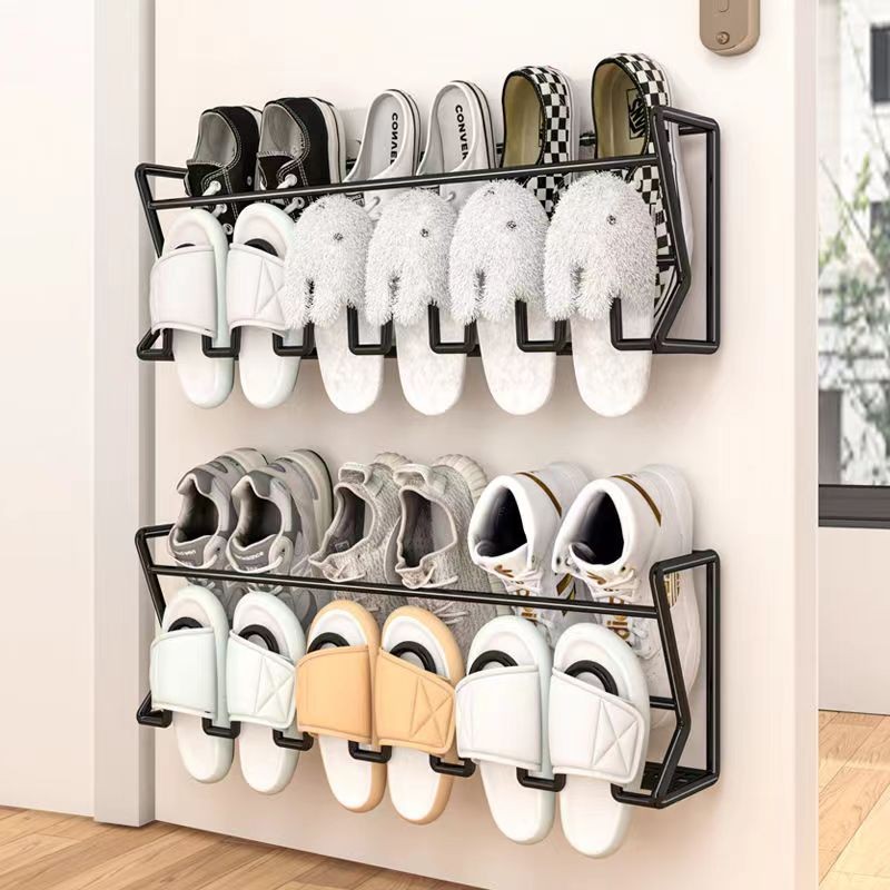 2 Layer Slippers Rack Organizer, No Drill Slippers Shoe Drying Rack ...