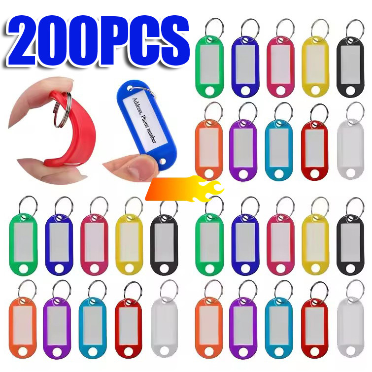 50/100/200pcs Colorful Plastic KeyChain - DIY Name Labeling with Split ...