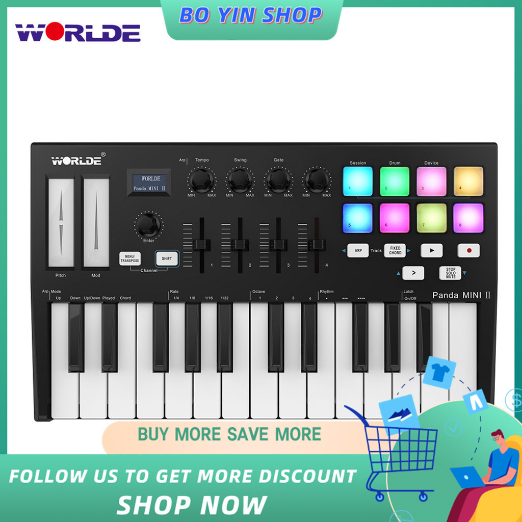 RQFF-WORLDE Panda MINI II Portable 25-Key USB MIDI Keyboard Controller ...