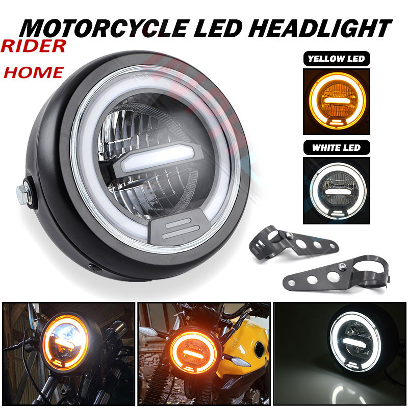 Motorcycle LED Headlight Universal Retro Motorcycle Headlamp Cafe Racer ...