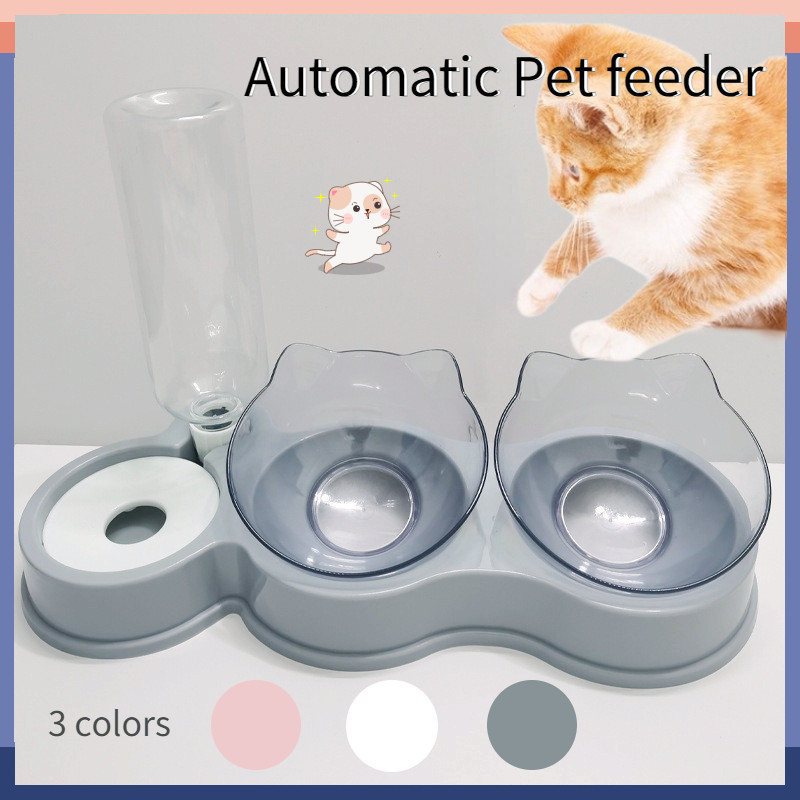 Pet Cat Dog Feeder Cute Modern Water Food Bowl 3 in 1 Large Capacity ...
