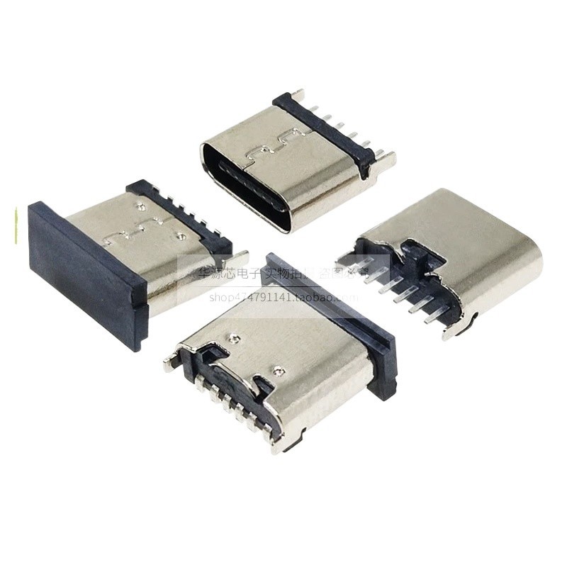 5pcs/lot TYPE-C USB Female Socket In-Line Patch Socket 6P Vertical 180 ...