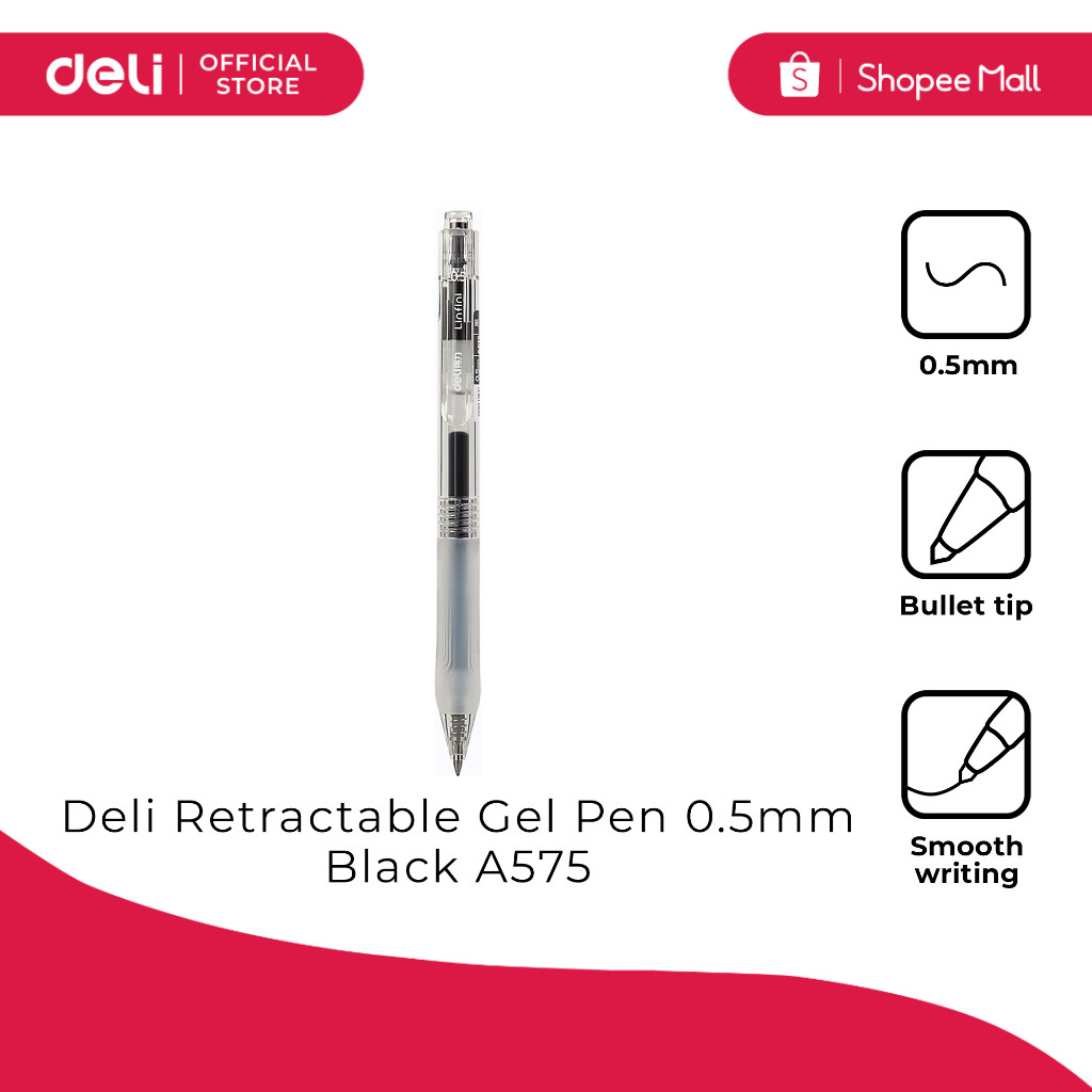 Deli A575 Retractable Gel Pen 0.5mm Black | Shopee Philippines