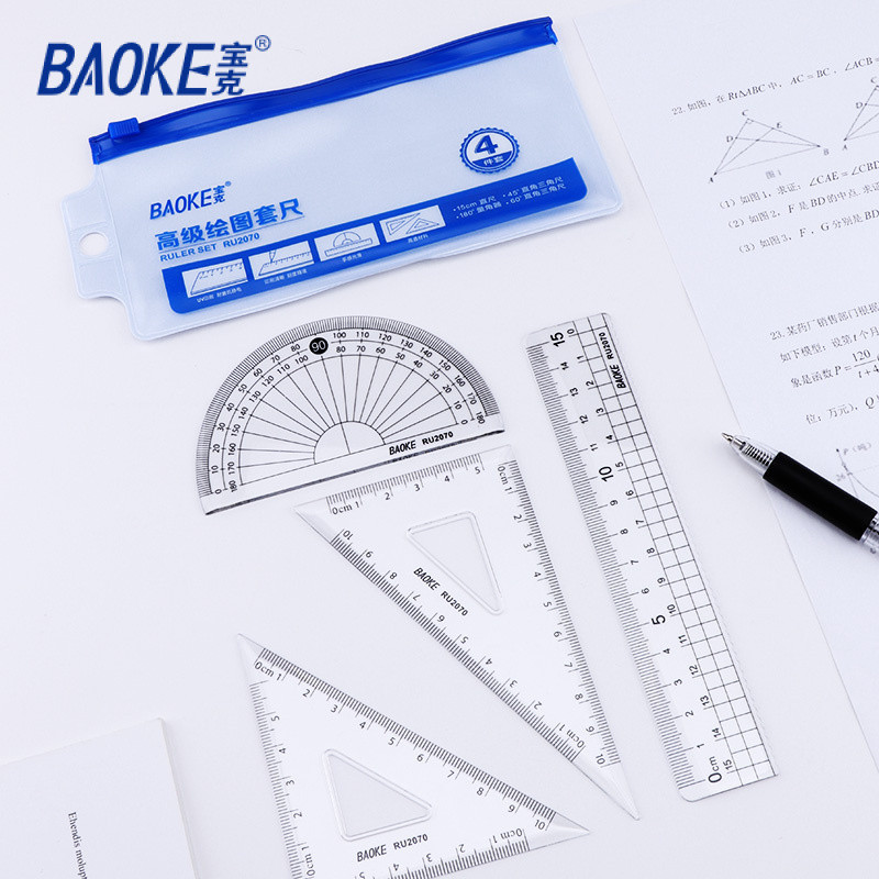 Baoke Multi Functional Ruler Set Plastic Transparent Drawing Triangle ...