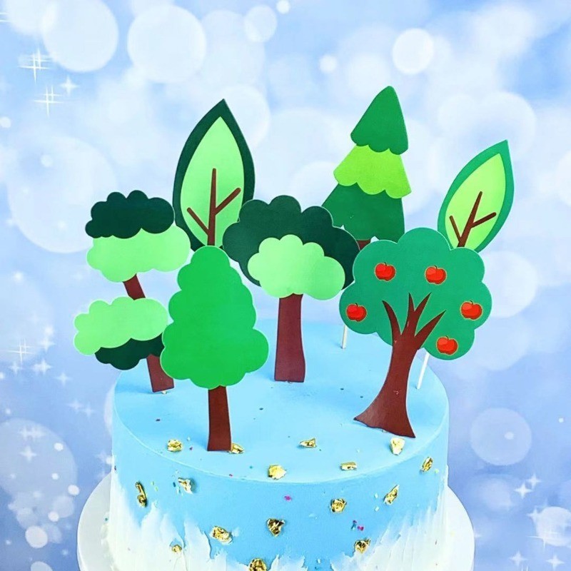 Cartoon birthday cake top decoration plugin Forest big tree Apple tree ...