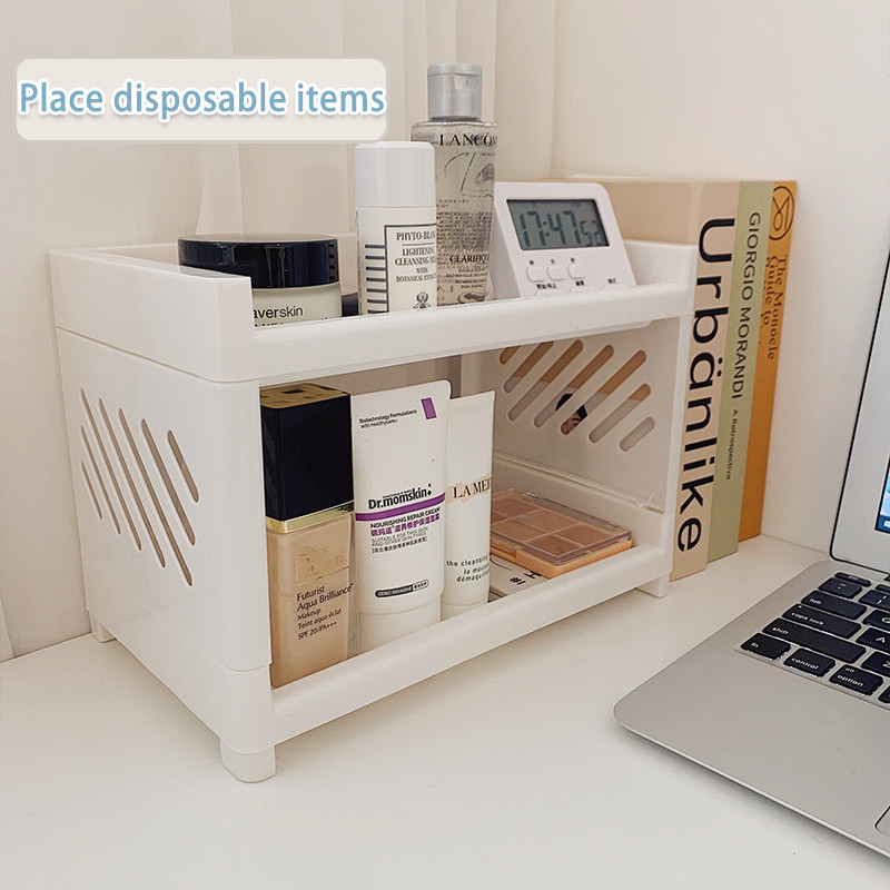 2 Layers Folding Desktop Storage Rack Bathroom Plastic Storage Rack ...