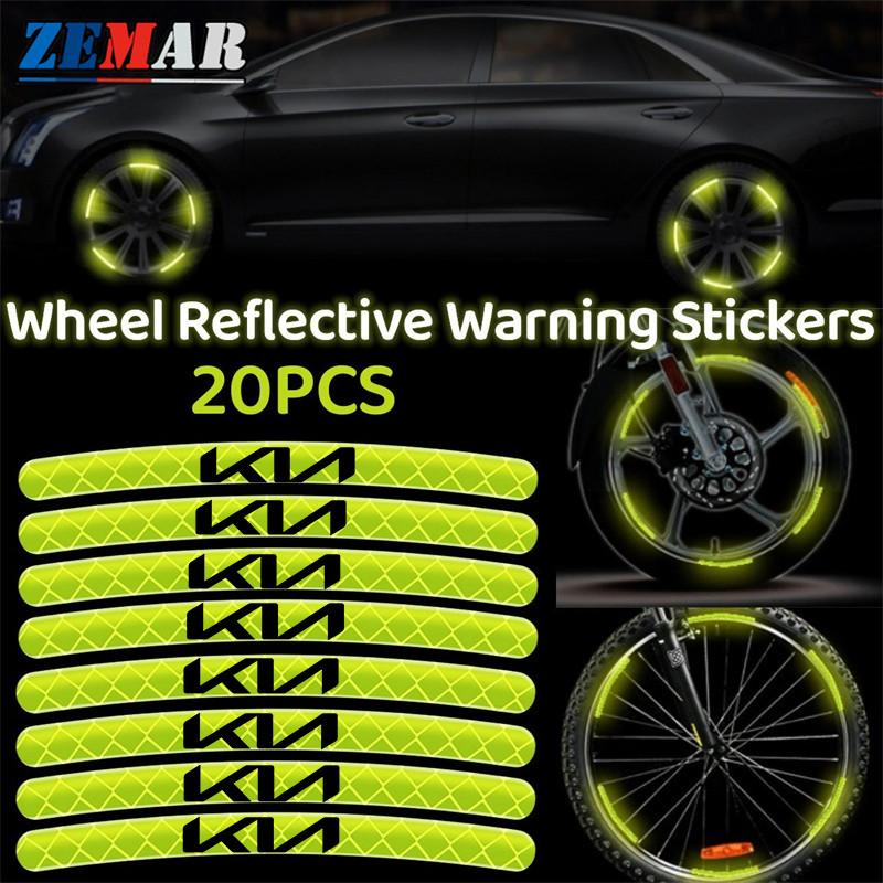 20Pcs KIA Car Moto Tires Edge Strong Reflective Safety Warning Stickers ...