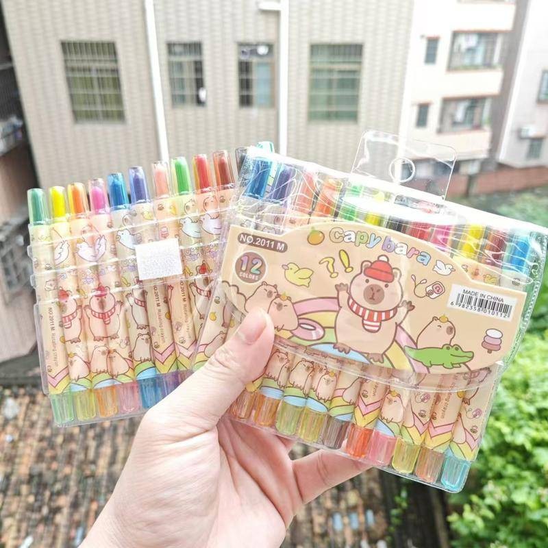 12 Colors Capybara Crayons Animal Cartoon Colouring Pencil for Students ...