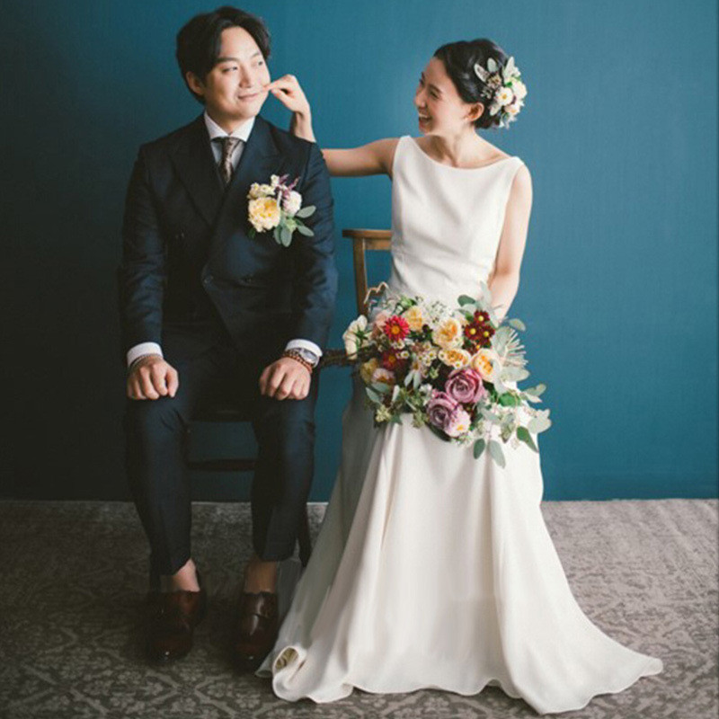Light Wedding Dress Satin Simple Mori Wedding Banquet Evening Dress ...