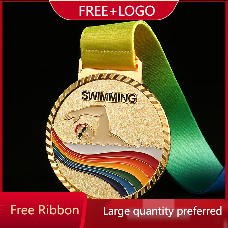 【FREE+LOGO】Swimming metal medals Swimming pool activities school sports ...