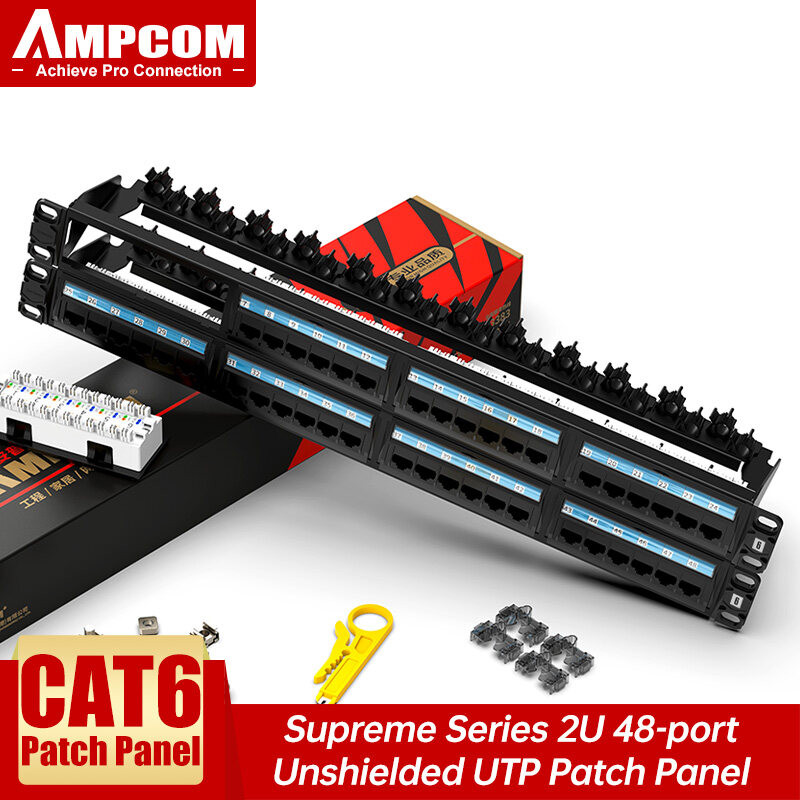 nxp-AMPCOM Patch Panel, Upgraded version CAT5E/CAT6 24 Ports/48 Ports Patch Panel, Rack Mount ...