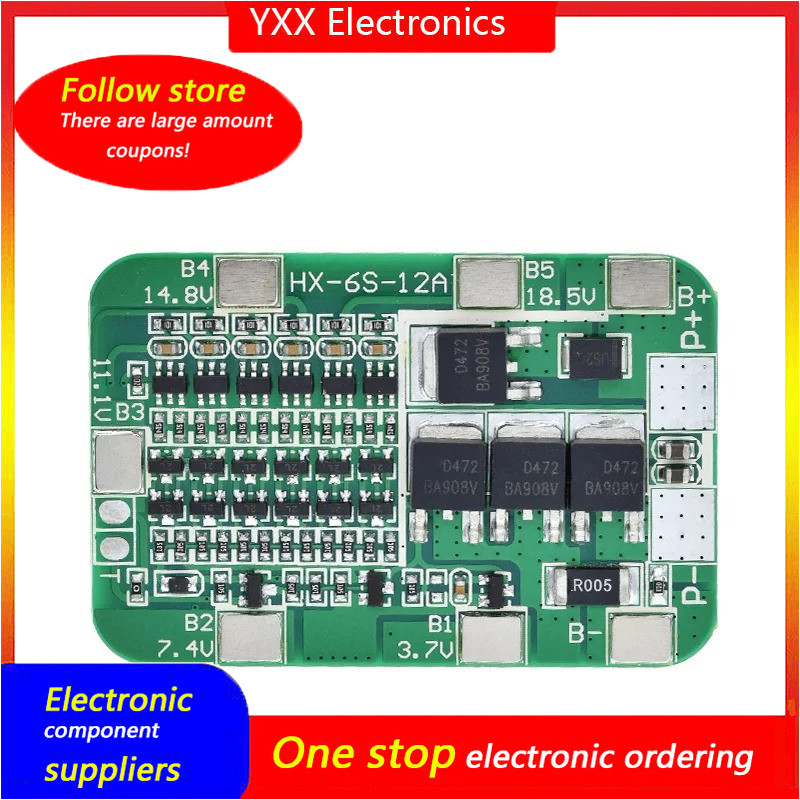 6S 12A 24V PCB BMS Protection Board For 6 Pack 18650 Li-ion Lithium ...