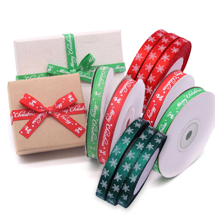 25Yards Christmas Snowflake Ribbons for Gift Wrapping, 1cm Wide Red and ...