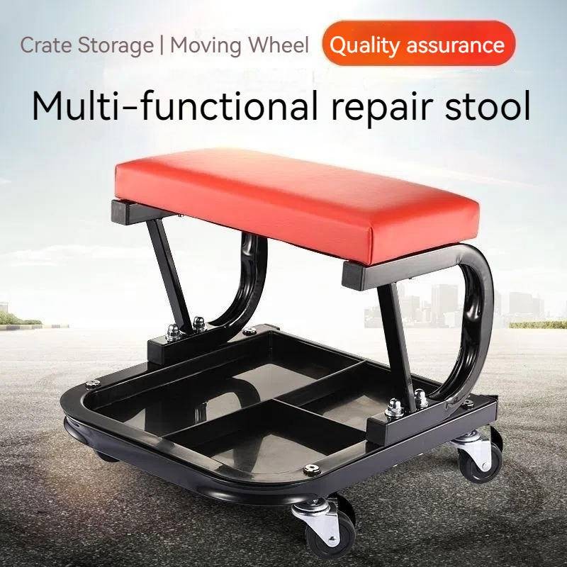 Adjustable car repair stool with tray storage and rolling multi ...
