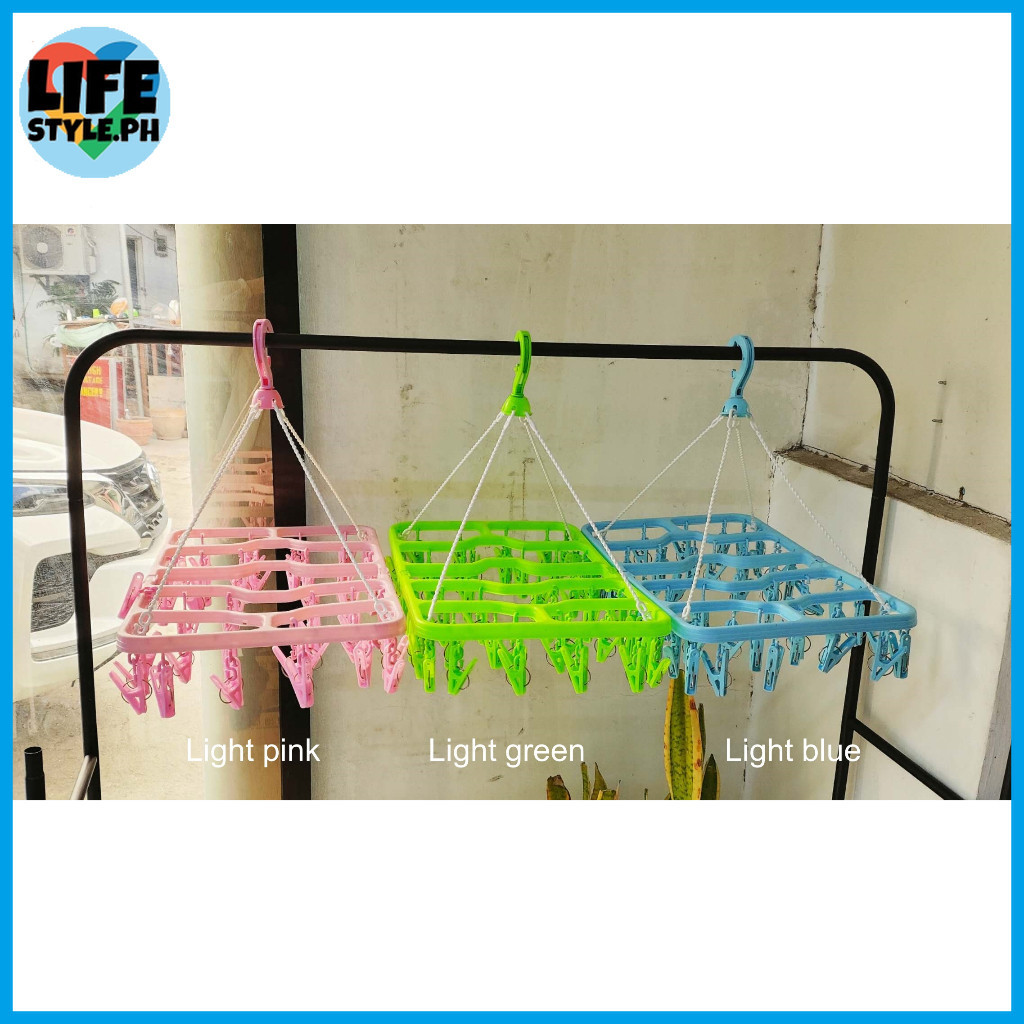 LS Foldable 48 Peg Windproof Clothes Hanger Plastic Laundry Hanger with ...