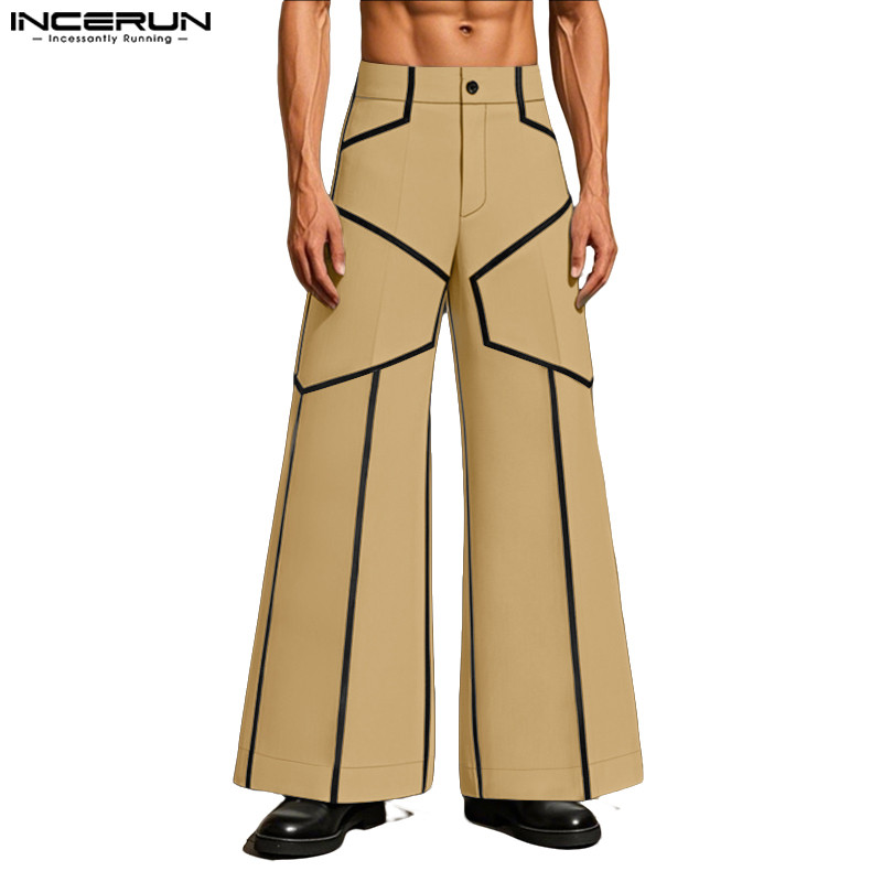 INCERUN Men Vintage Fashion High Waist Print Line Deconstruction Wide ...