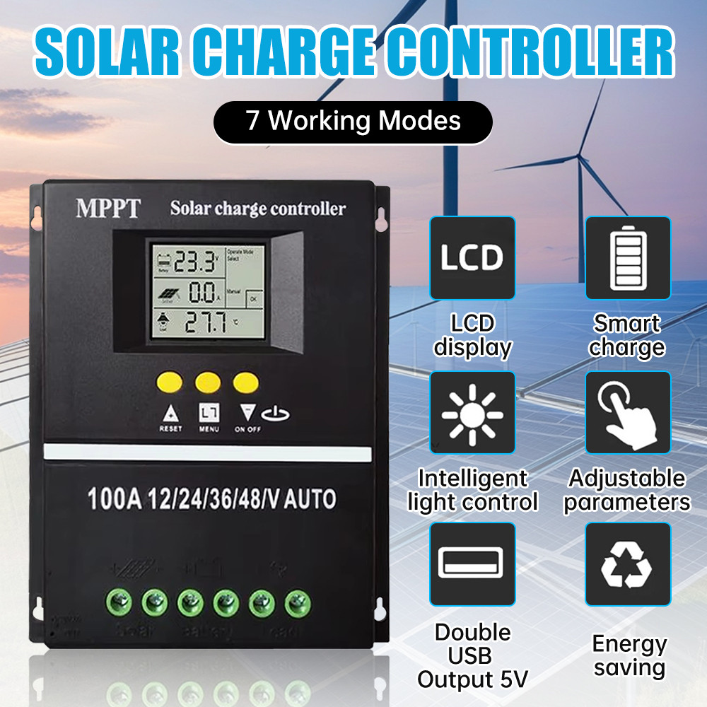 MPPT Solar Controller 30A/ 60A/80A/100A 12V 24V 36V 48V with LCD Screen ...