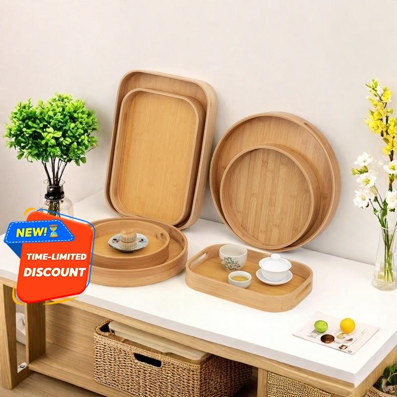 Vintage Bamboo Trays – Elegant Round Tea Serving Trays, Minimalist Home ...