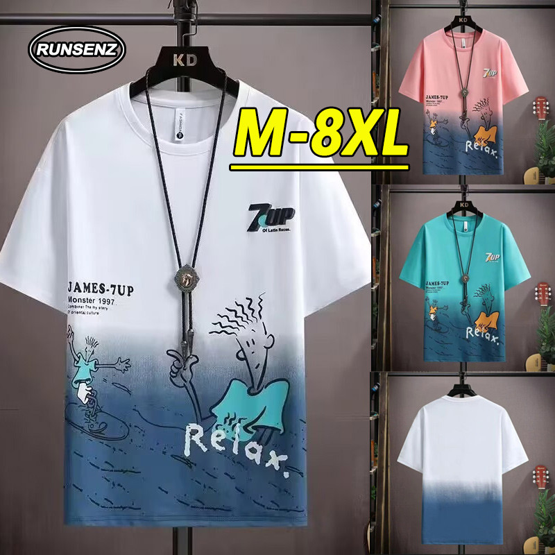 M-8XL Korean Trendy Color Block Short Sleeve Top Men Plus Size T Shirt Loose Casual Oversized ...