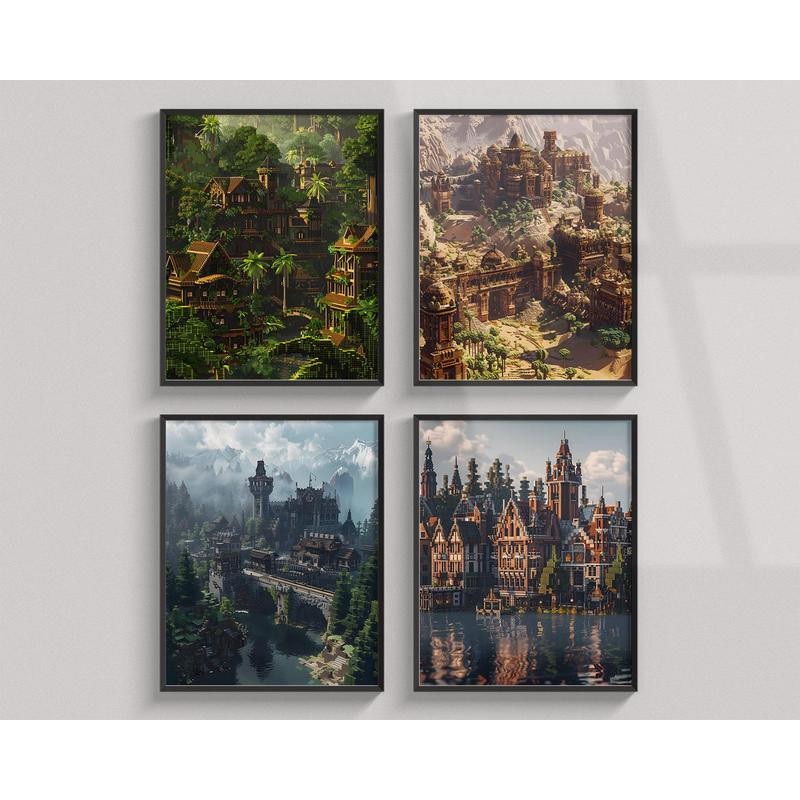 Cube City Minecraft Print Video Game Poster Nursery Decor World ...