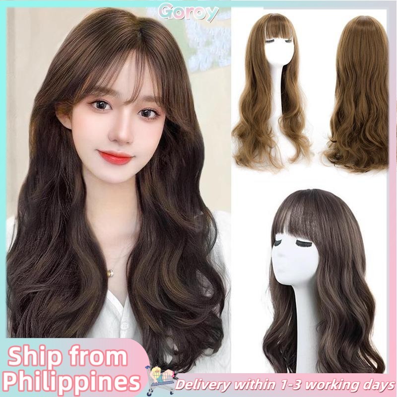 Women's Long Big Waves Curly Air Bangs Full Head Cover wig Natural ...