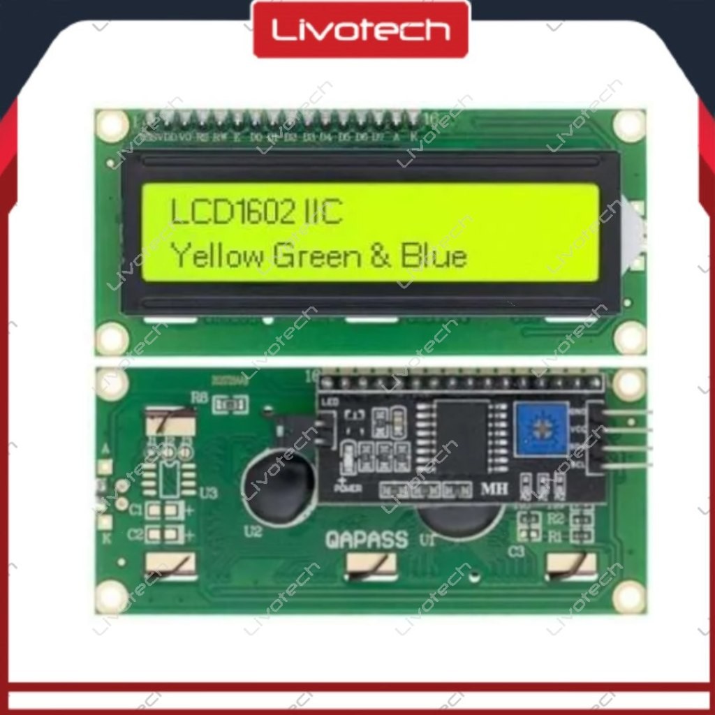 LAYAR HIJAU LCD Display Yellow Green 16x2 I2C Character 1602 Background ...