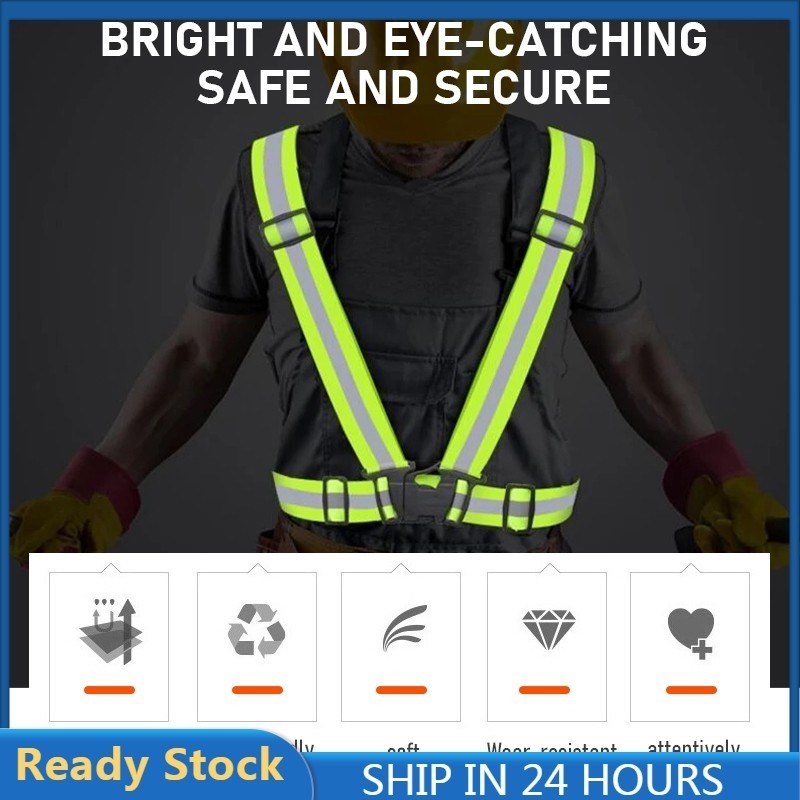 Reflective Vest Adjustable Elastic Safety Vest Strap Work Construction ...