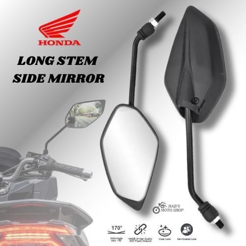 HONDA CLICK 125i Leaf Type Long Stem Clear Lens Side Mirror Plain Black ...