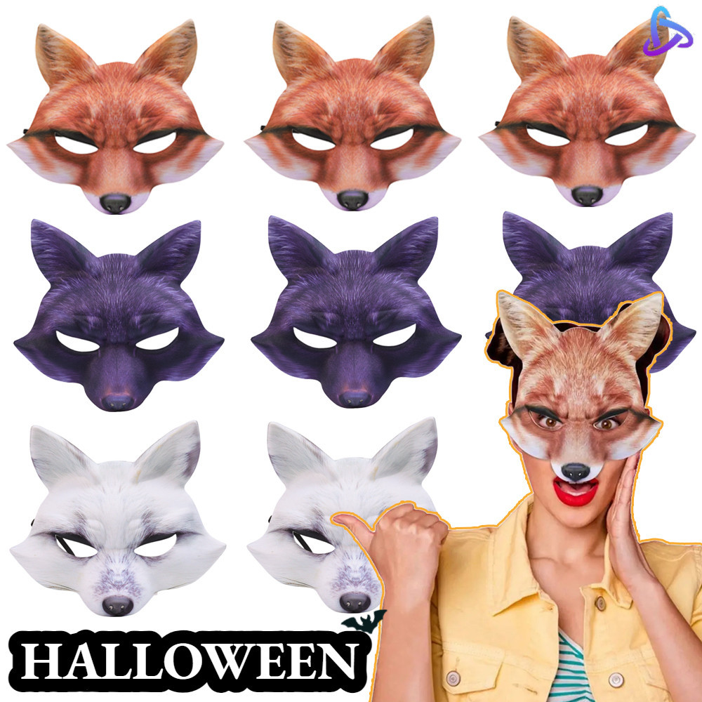 Durable EVA Half Face Fox Mask Elegant Animal Masques Halloween Cosplay ...