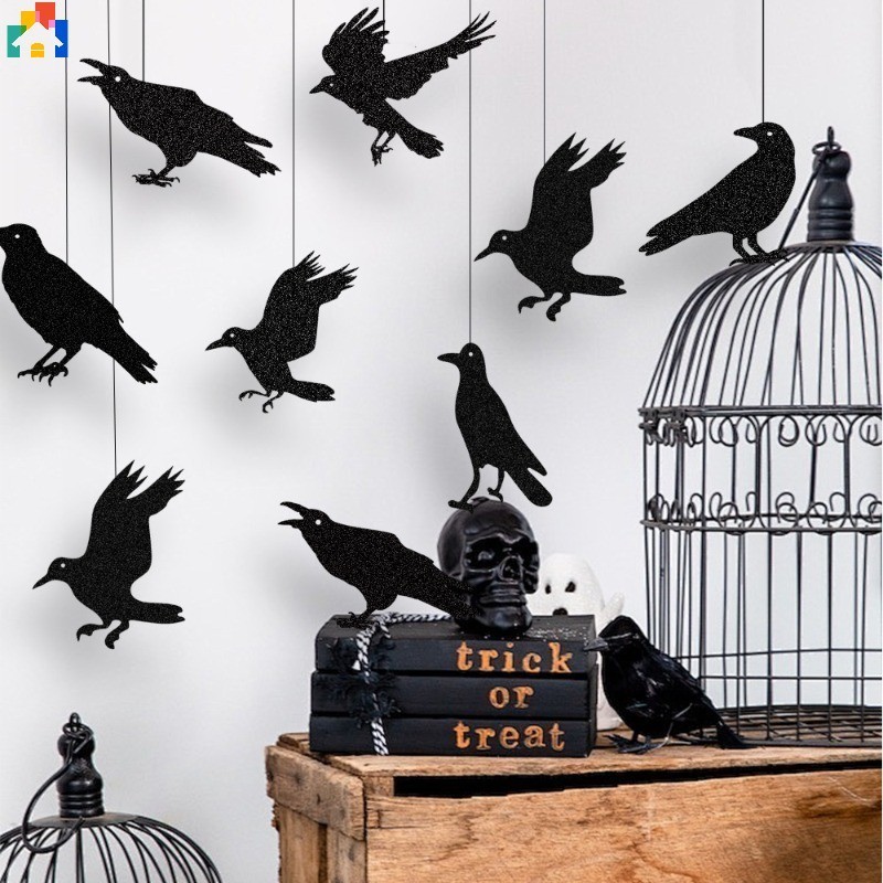 DIY Black Crow Banner Halloween Party Paper Hanging Ornaments for ...