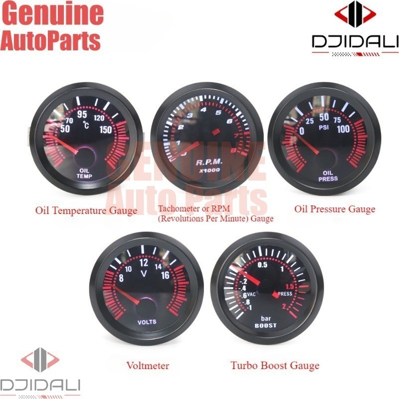 Complete 52mm Smoke Lens Car Gauge Set - Oil Temp, Tachometer RPM, Oil Pressure, Voltmeter ...