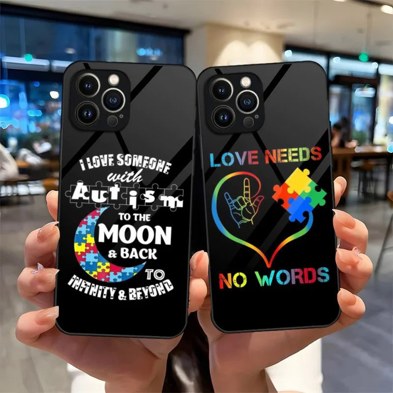 Autism Support Puzzle Phone Case Tempered Glass For IPhone 13 14 12 11 ...