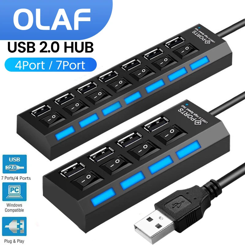 USB HUB 2.0 4/7 Port Multiple Expander USB 2.0 Hub with Switch Multi ...