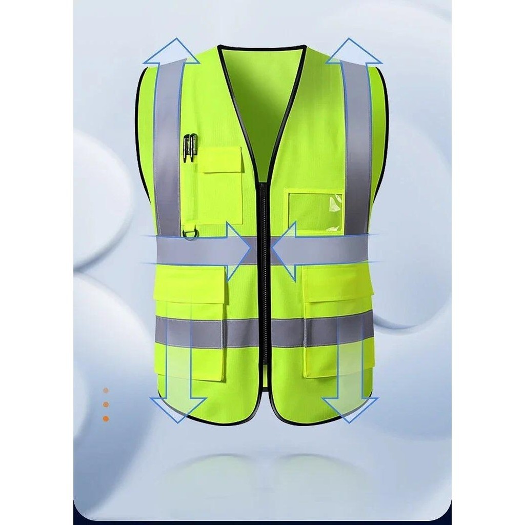 Electrapick Safety Vest Reflective Line Zip Type Heavy Duty Green ...