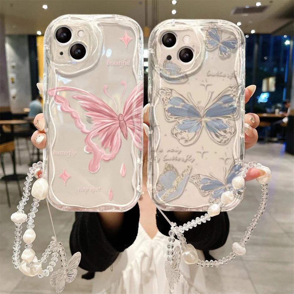 Pink Butterfly With Chain Lanyard Cover For Honor 90 Lite Huawei P30 Pro Mate 40 Nova 5t 7 9 SE ...
