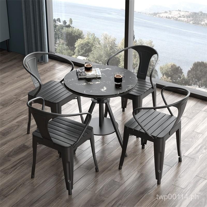 Outdoor Plastic Wood Table and Chair Courtyard Outdoor Leisure Dining ...